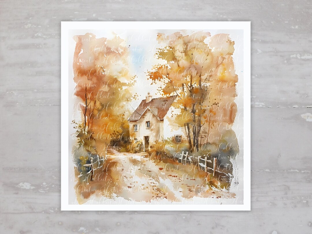 English Cottage Fall Fabric Panel A56, Square Quilt Fabric, Craft ...