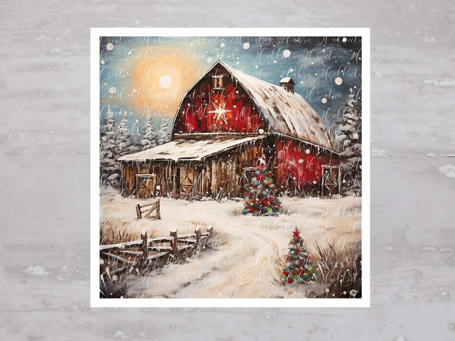 Farm House Winter Snow Fall Red Barn Fabric Panel A395, Quilting Square ...