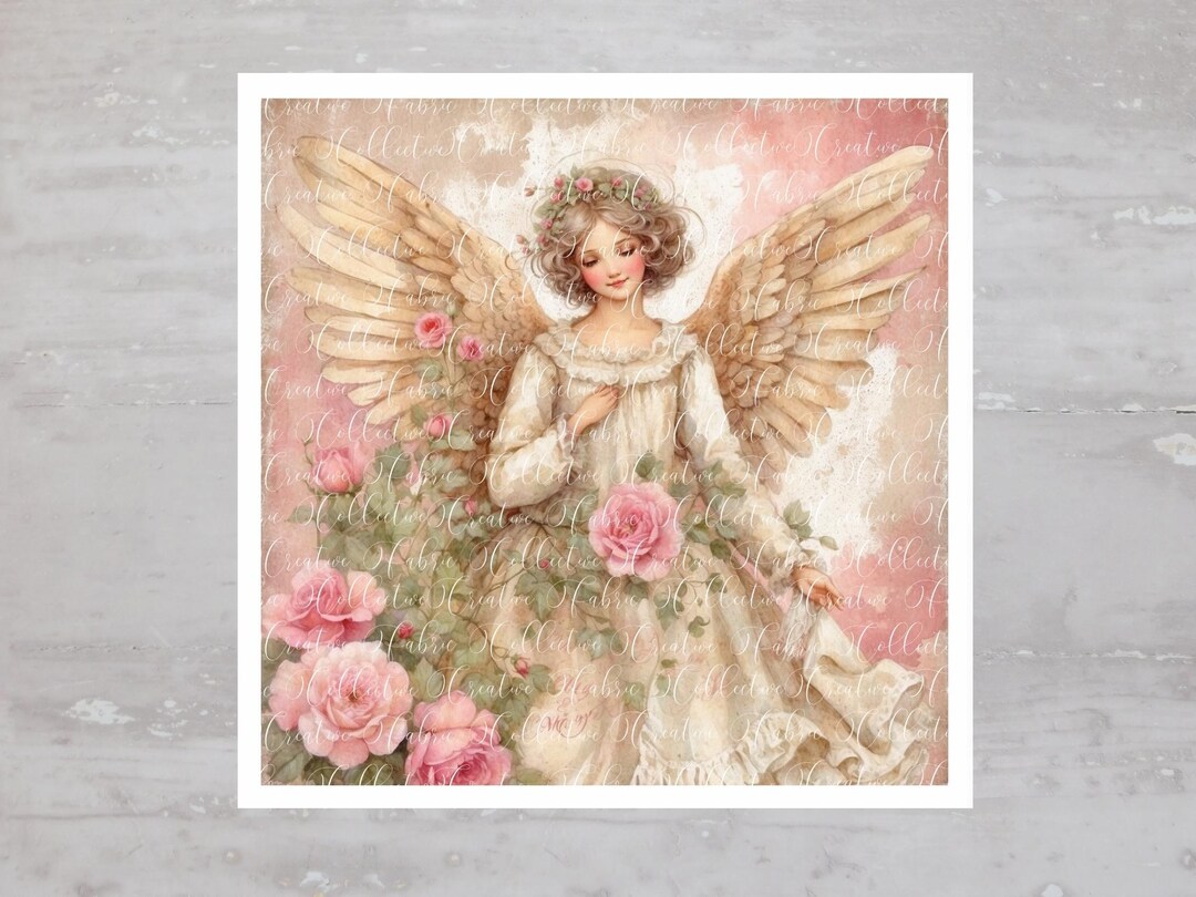 Romantic Pink Floral Christmas Angel Fabric Panel A472, Quilting Square ...
