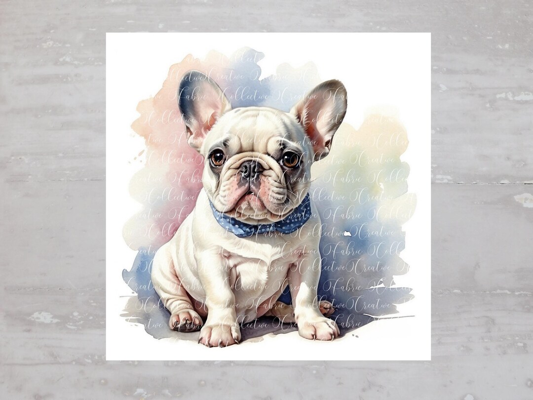 White Pastel French Bulldog Fabric Panel A214, Quilting Square, Quilt ...