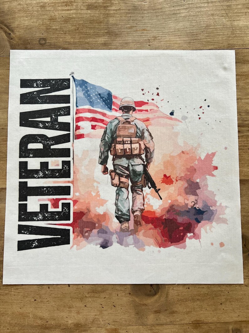 US Military Veteran With US Flag Fabric Panel A756, Quilting Square ...