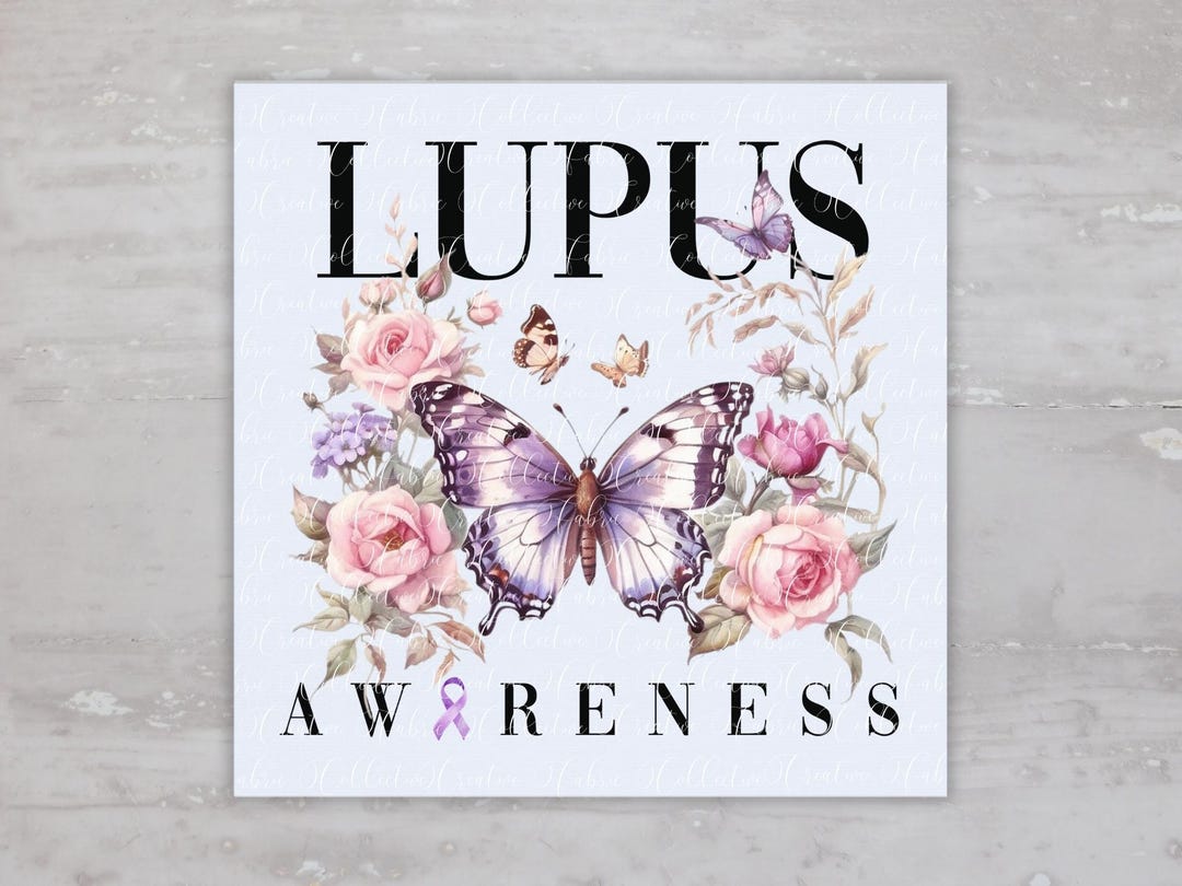 Lupus Awareness Purple Butterfly Roses Fabric Panel A161, Square Fabric ...