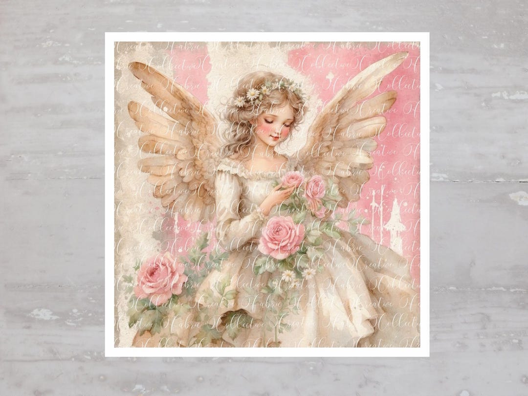 Magical Pink Roses Christmas Angel Fabric Panel A461, Quilting Square ...