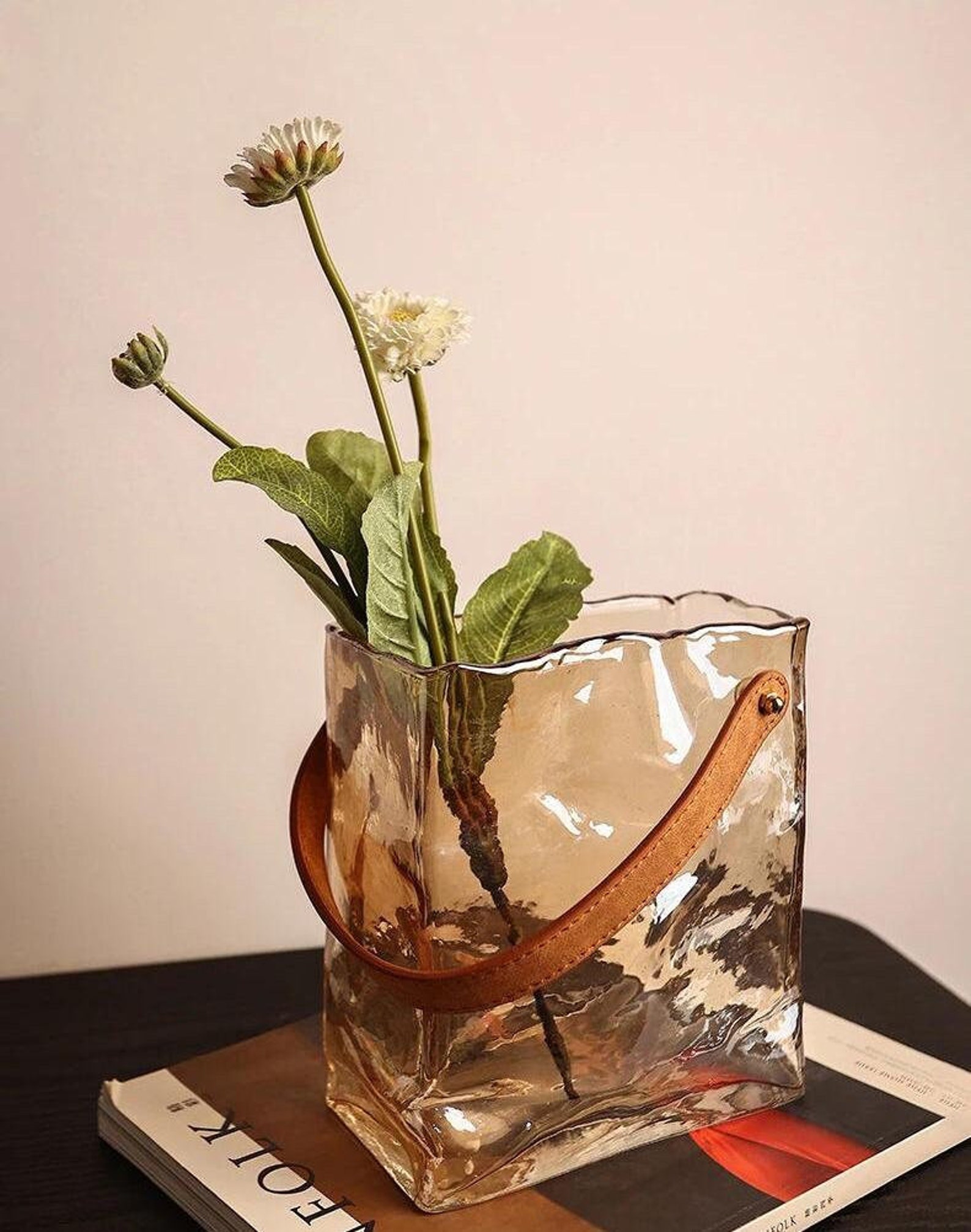 Innovative Glass Vase Bag Shaped Leather Handbag Terrarium Transparent ...