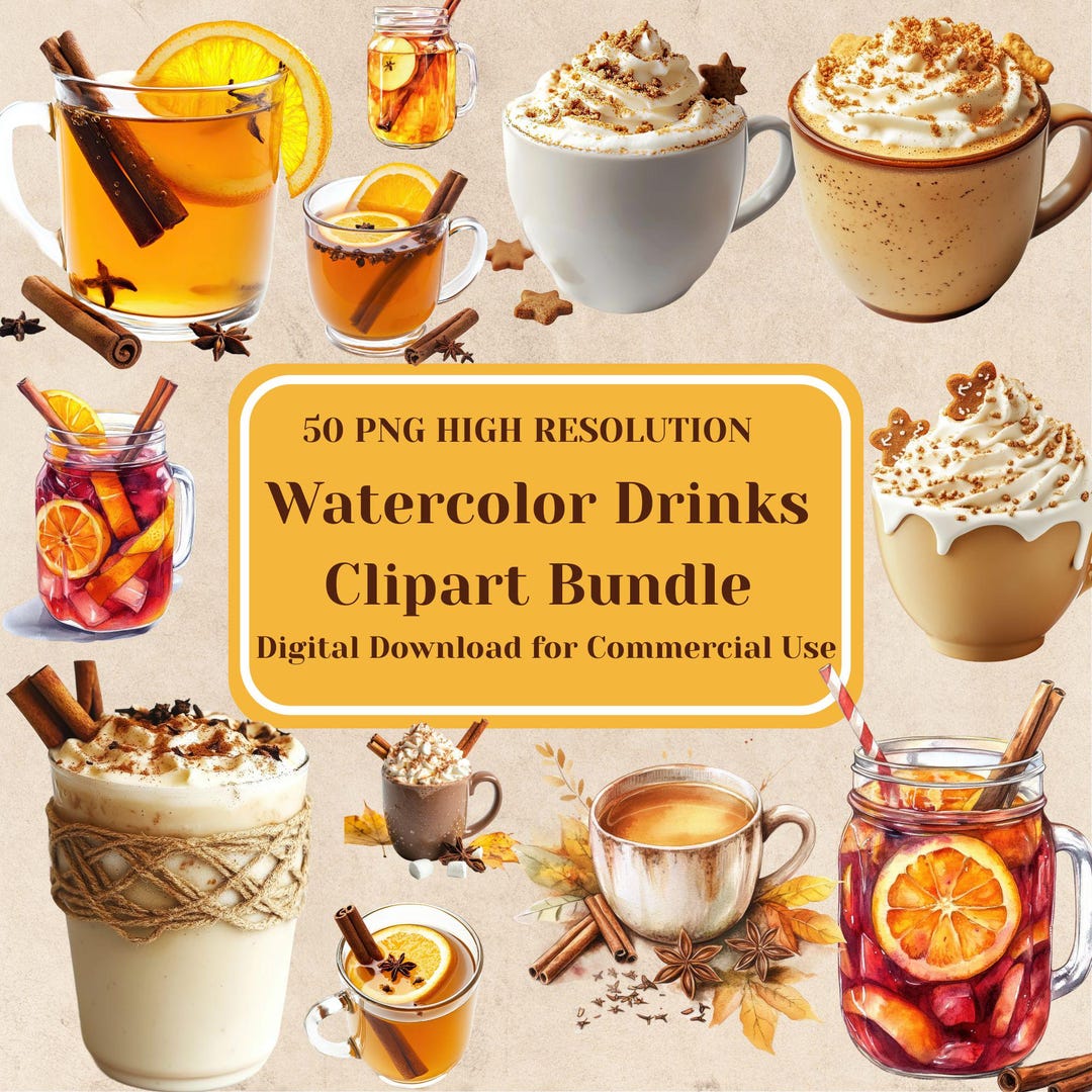 Watercolor Drinks Clipart Bundle | Hand-painted Beverages, Cocktails ...