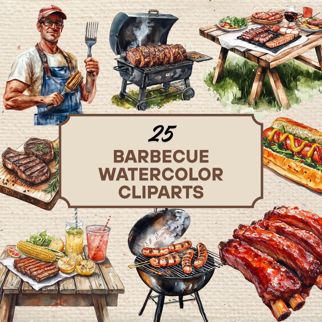 Barbecue Watercolor Clipart Bundle | Summer BBQ PNG, Grilled Food ...