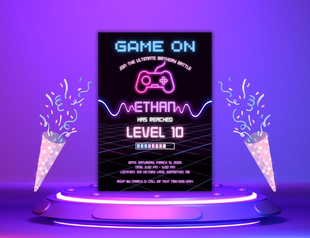 Editable Kids Gaming Party Invitation | Canva Template | Digital ...