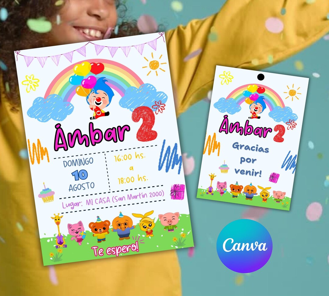 Editable Plim Plim Birthday Invitation/ Rainbow Background With Crayon ...