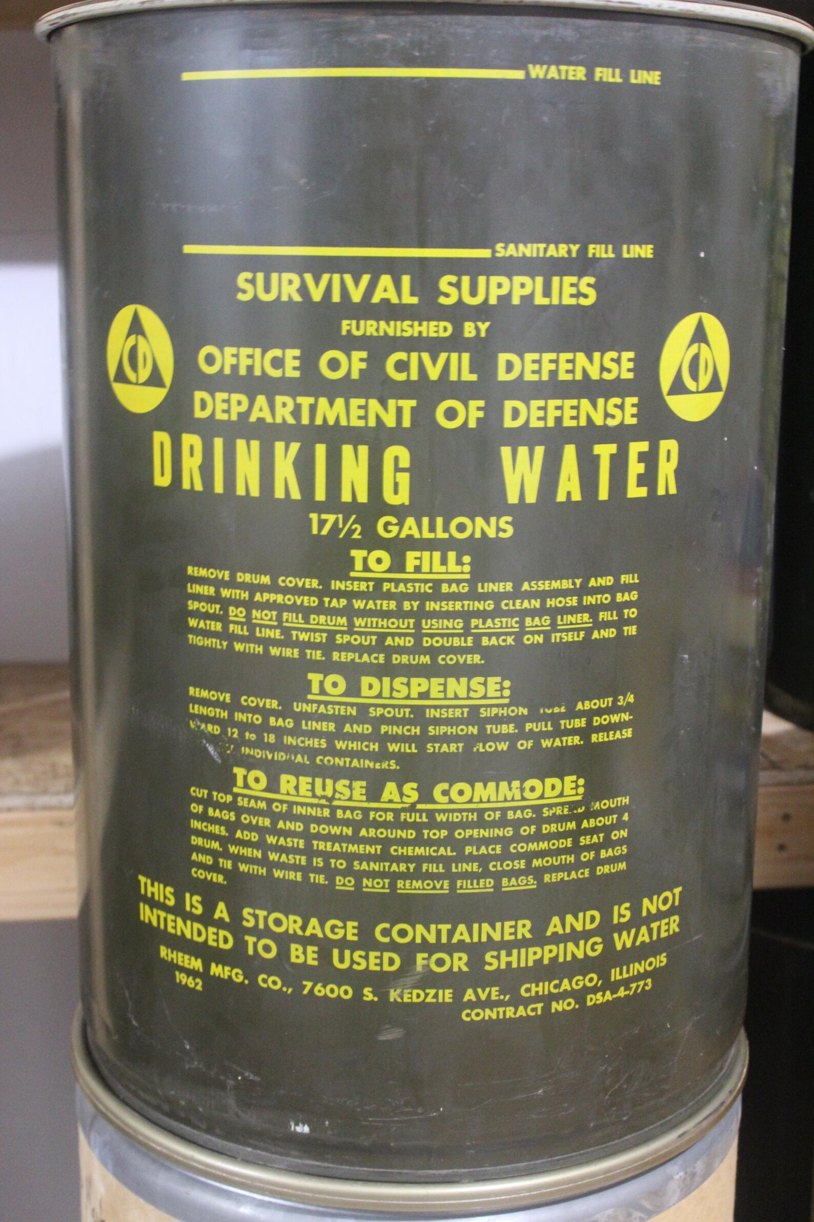 Vintage Cold War Civil Defense 17-1/2 Gallon Drinking Water Storage ...