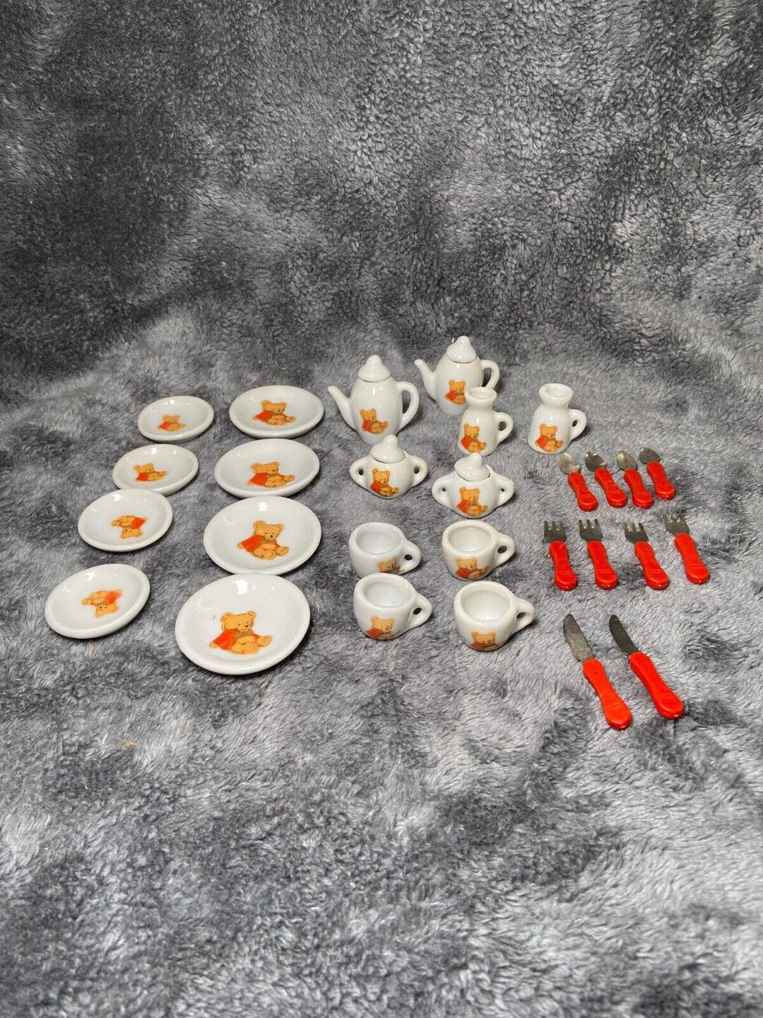 Mini Tea Set With Teddy Bear Design - Adorable Vintage Children's Toy ...