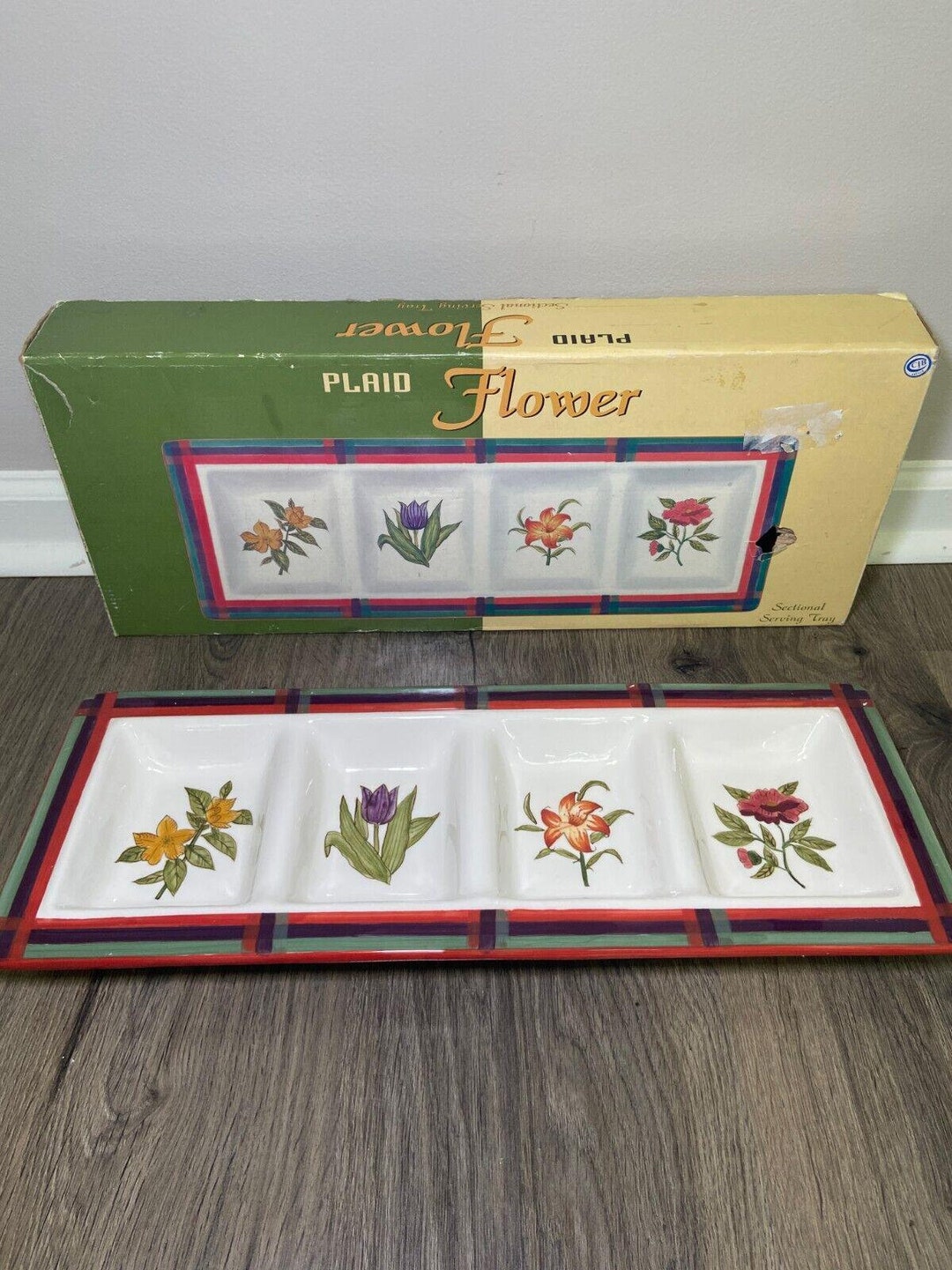 Hand Painted Flower Sectional Ceramic Serving Tray Dishwasher Safe 19 ...