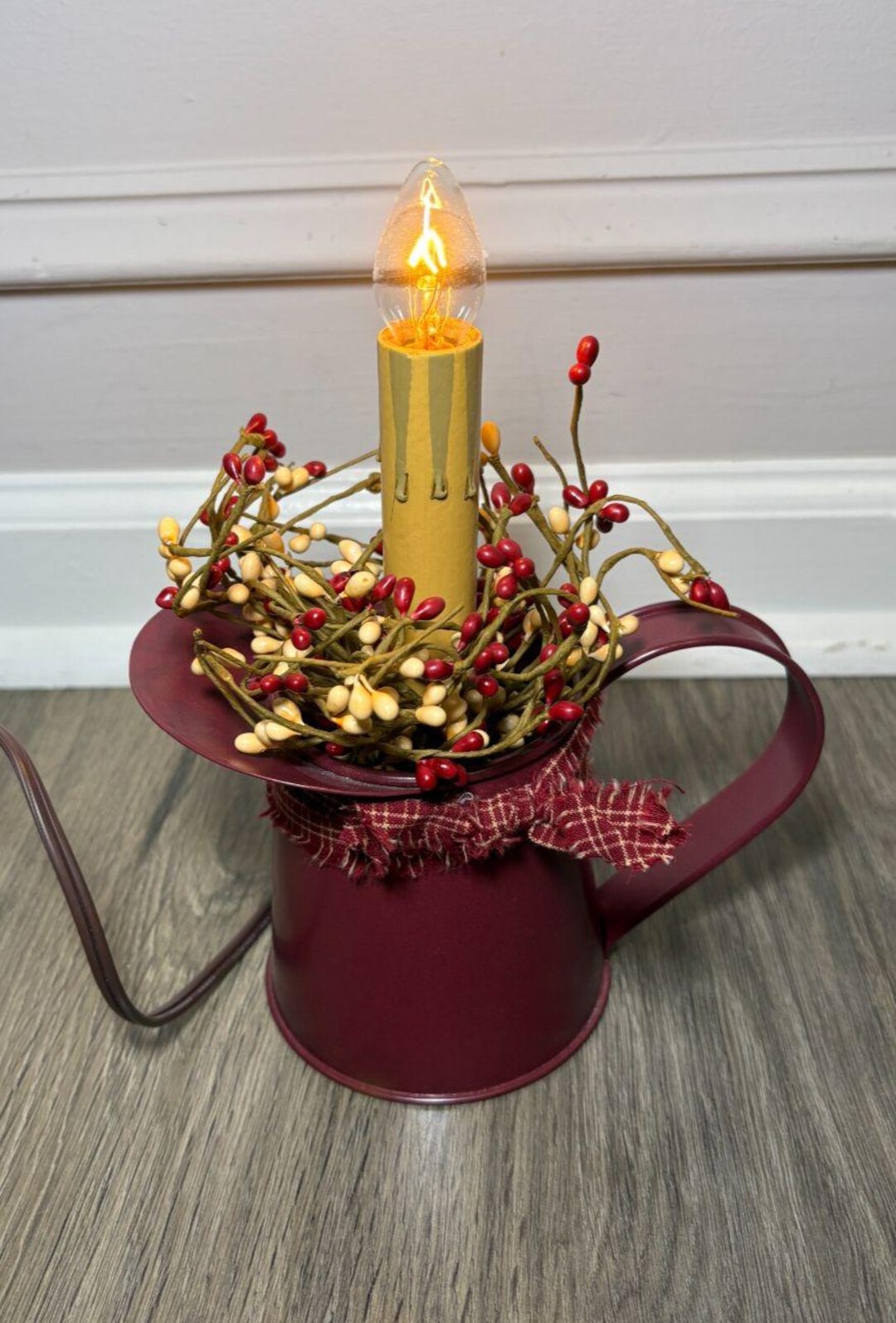 Primitive Electric Candle Lamp in Red Metal Watering Can 9" Works - Etsy