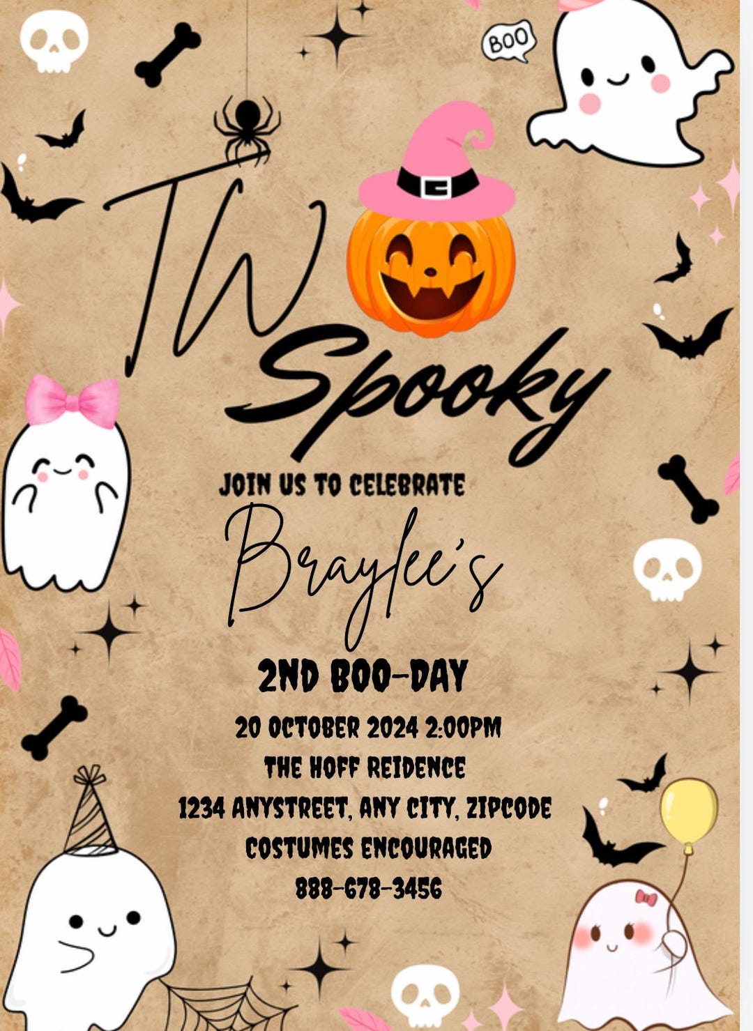 Two Spooky Birthday Invitation - Etsy