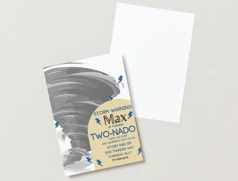 Two-nado Birthday Invitation Storm Theme Editable Party Invite for Kids ...