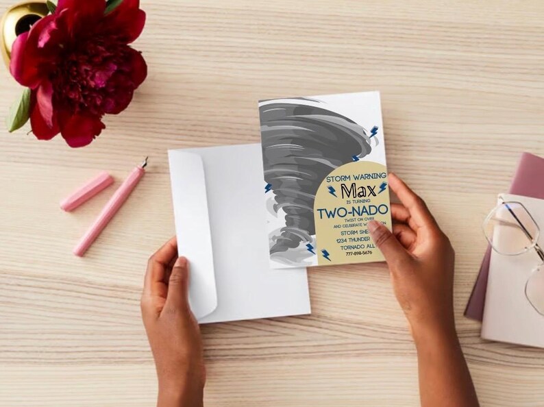 Two-nado Birthday Invitation Storm Theme Editable Party Invite for Kids ...