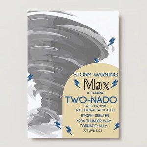 Two-nado Birthday Invitation Storm Theme Editable Party Invite for Kids ...