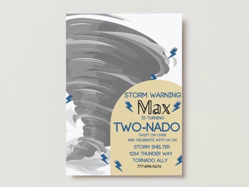 Two-nado Birthday Invitation Storm Theme Editable Party Invite for Kids ...