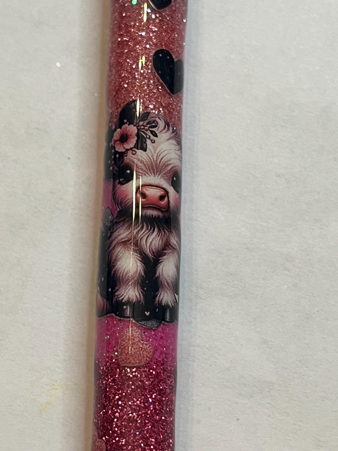 Cute Cow on Pink Ombré Epoxy Glitter Pen. Ink Joy Gel Pen. Email Me for ...