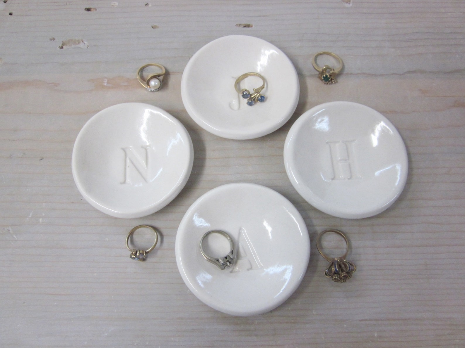 Monogrammed, Ring Holder Dish, White Round Jewelry Tray, Bridal Shower ...