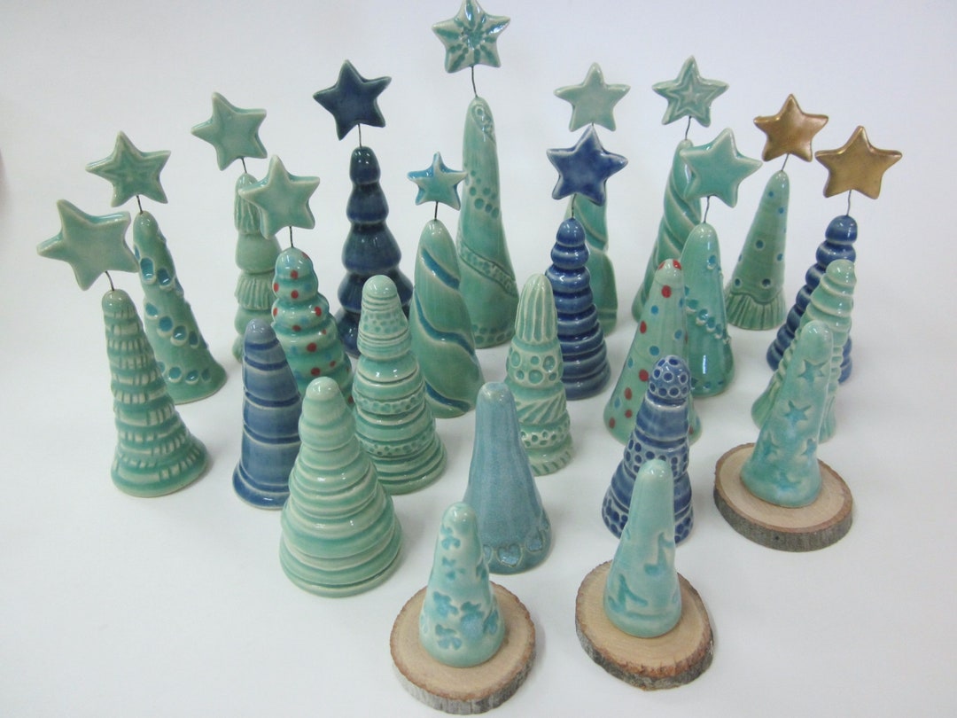 Small Christmas Tree Decorations, Retro Tree, Blue and Green Xmas Trees ...