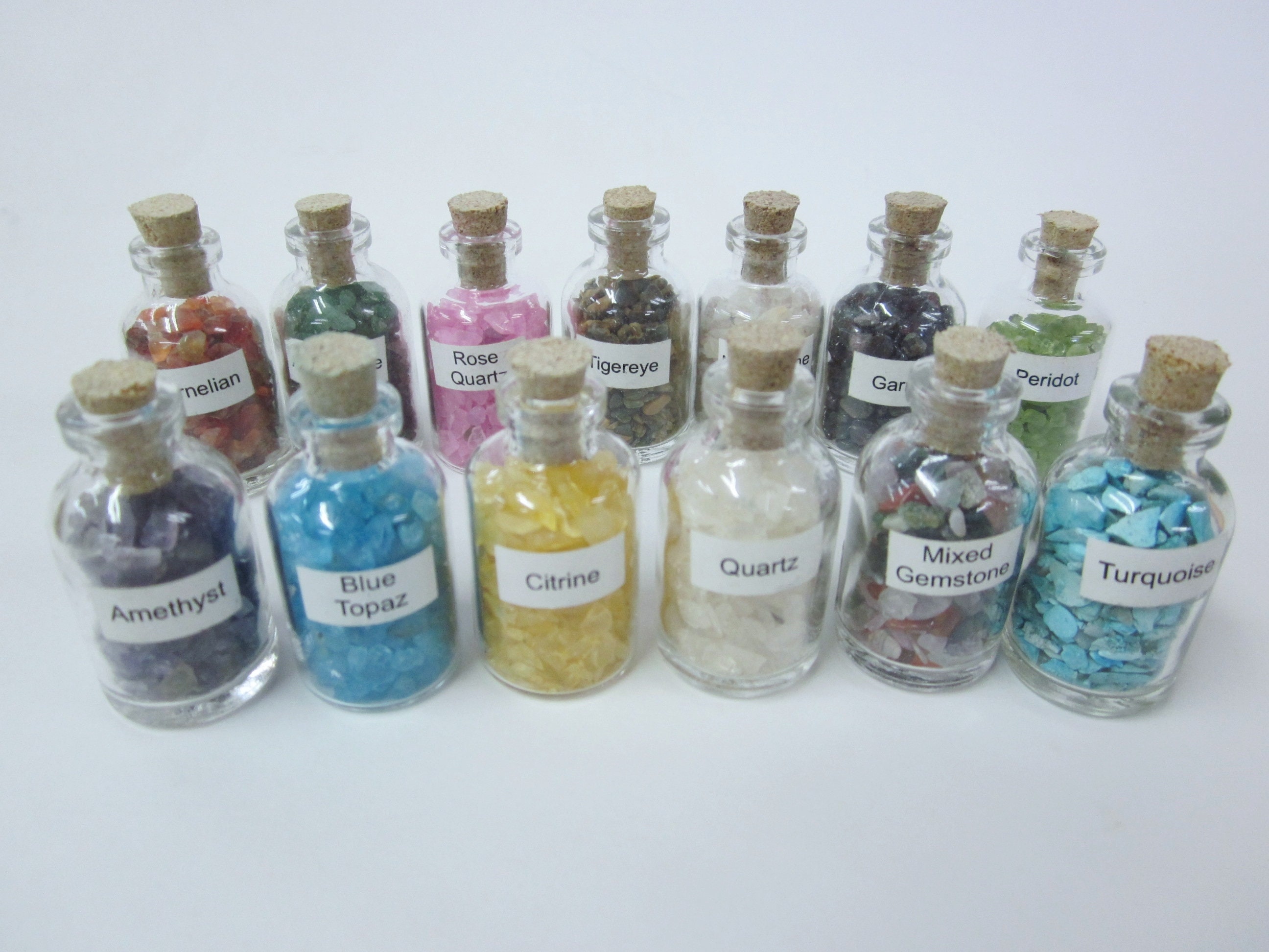 Mini Gemstones, Set of 13, Crystal Chip Bottles, Crystal Chip Jars, Jar ...