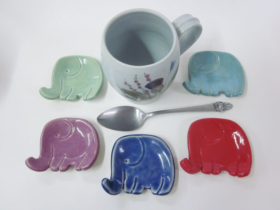 Elephant Teabag Holder, Ceramic Teaspoon Rest, Ring Dish, Animal Dish ...