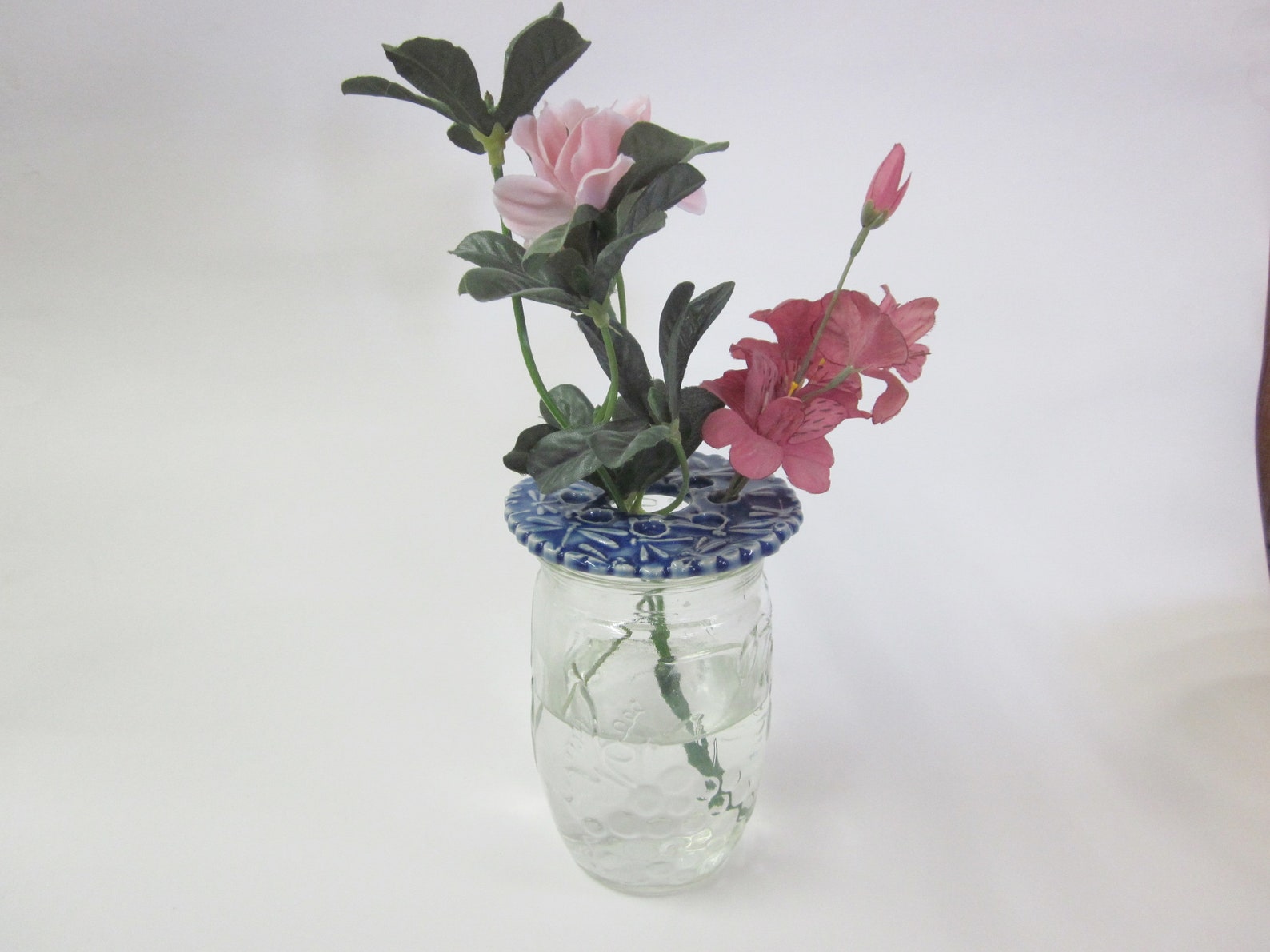 Ceramic Mason Jar Flower Frog Blue Flower Holder Mint Green - Etsy