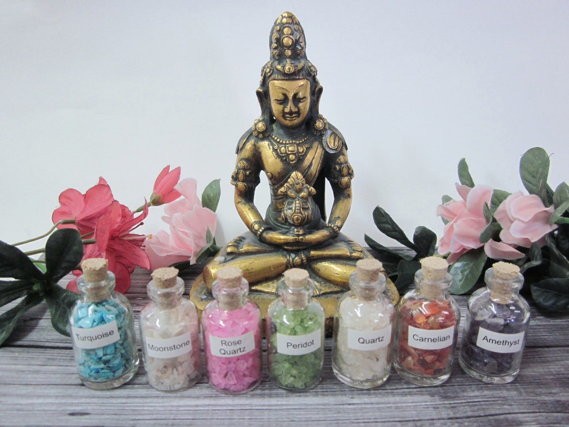 Mini Gemstones, Set of 13, Crystal Chip Bottles, Crystal Chip Jars, Jar ...