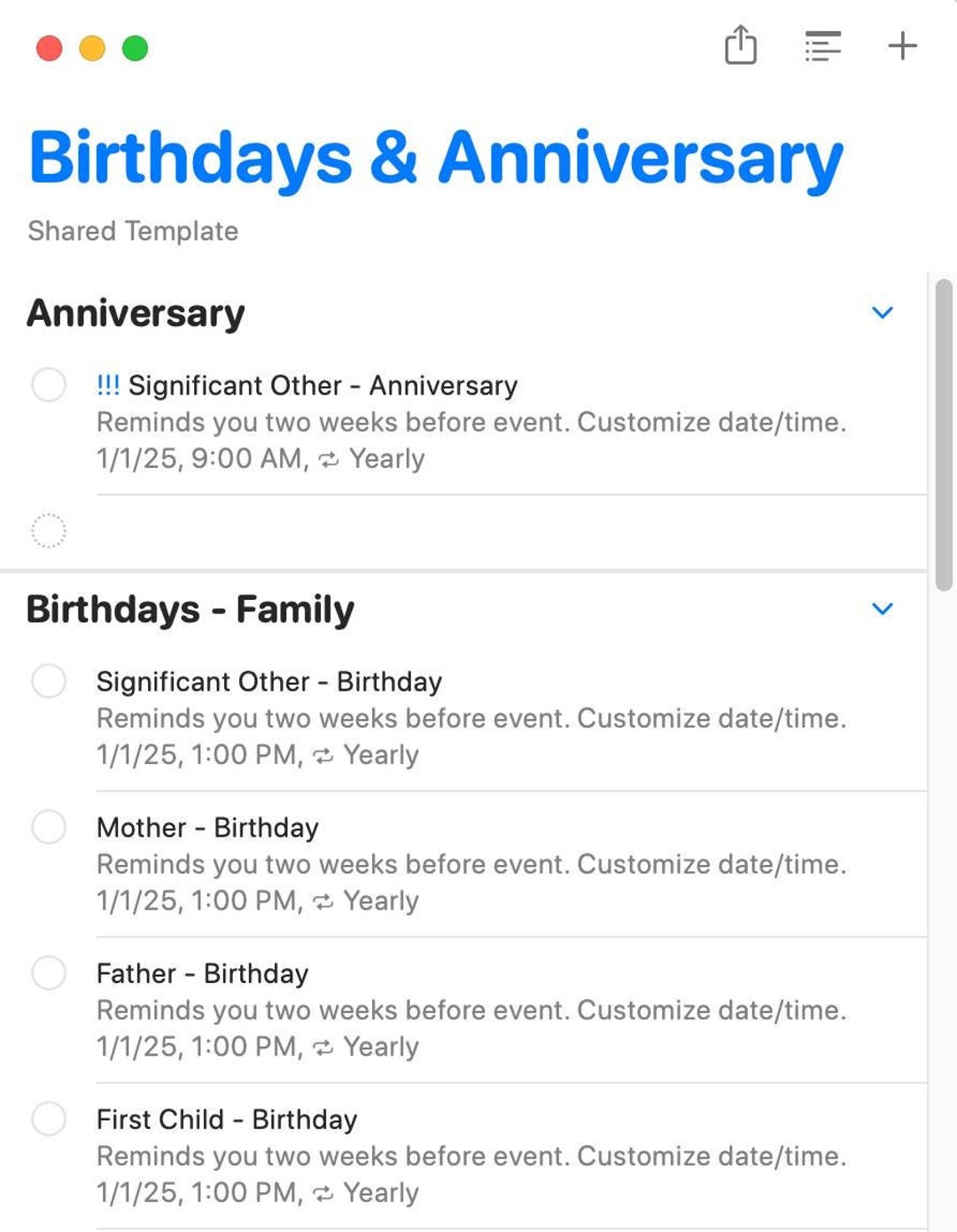 Birthdays & Anniversary: Reminders App Template - Etsy