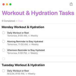 Workout & Hydration Tasks: Reminders App Template - Etsy