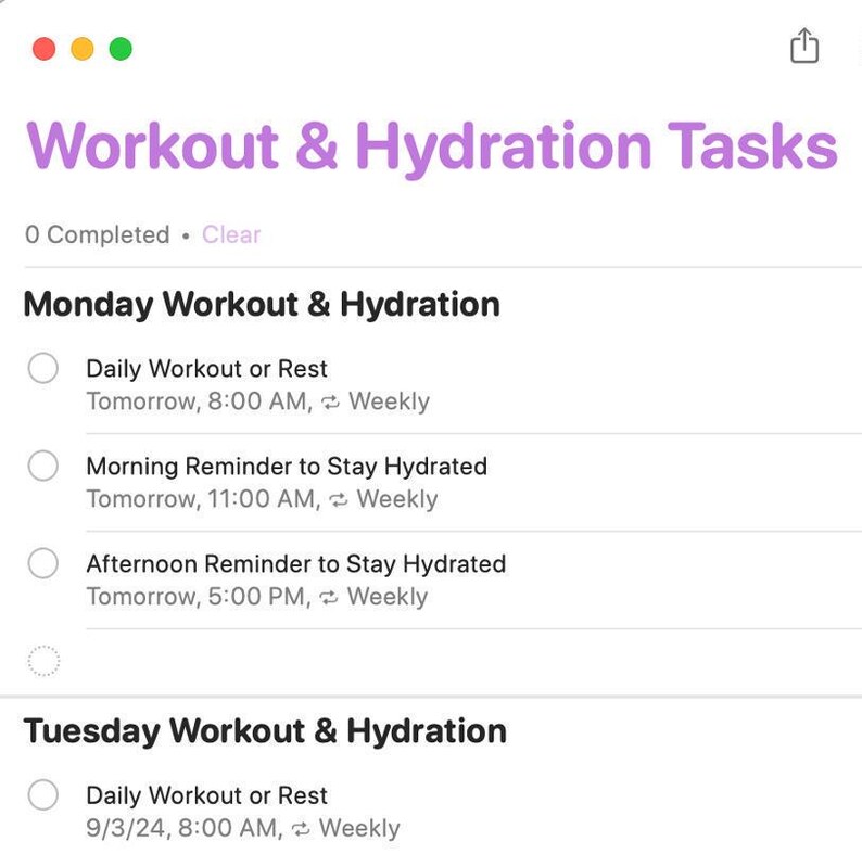 Workout & Hydration Tasks: Reminders App Template - Etsy
