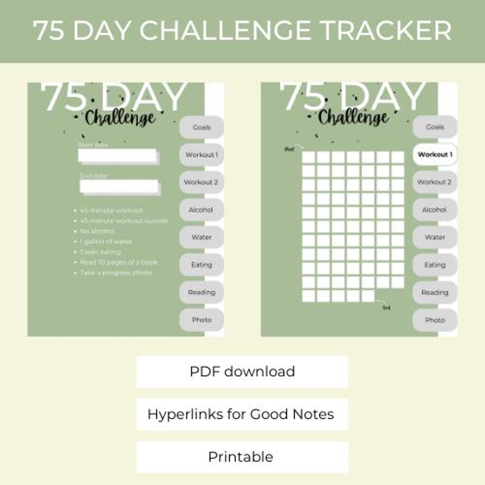 75 Day Tracker | Digital PDF | Printable | Editable Template | Fitness ...