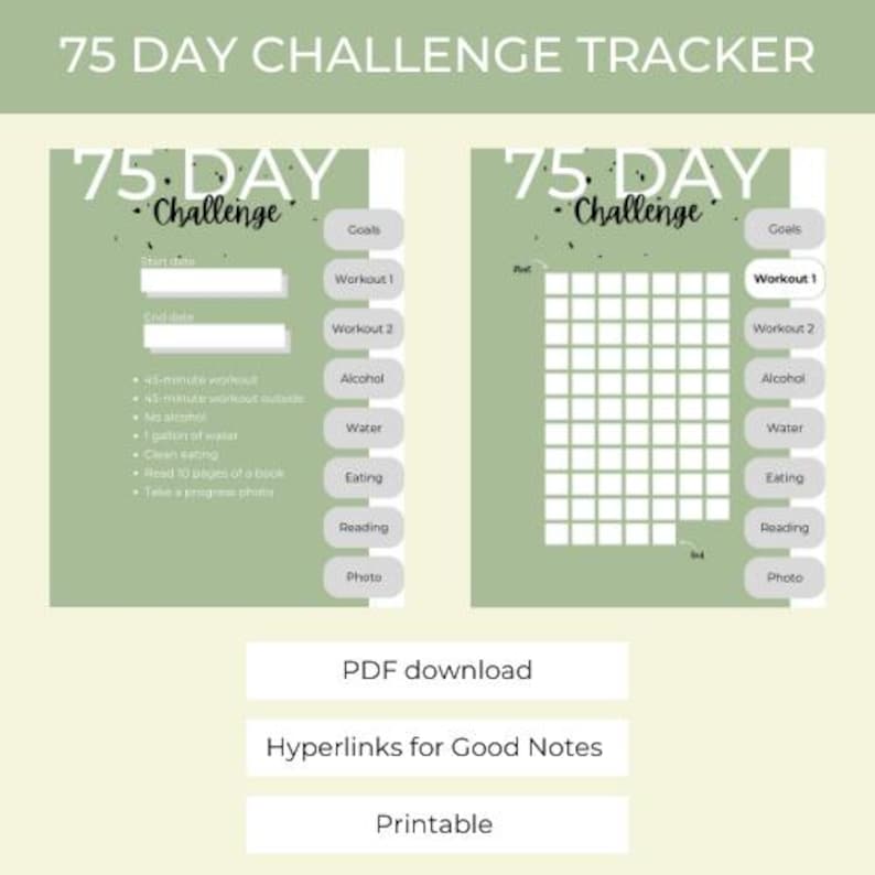 75 Day Tracker | Digital PDF | Printable | Editable Template | Fitness ...
