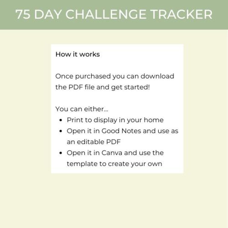 75 Day Tracker | Digital PDF | Printable | Editable Template | Fitness ...