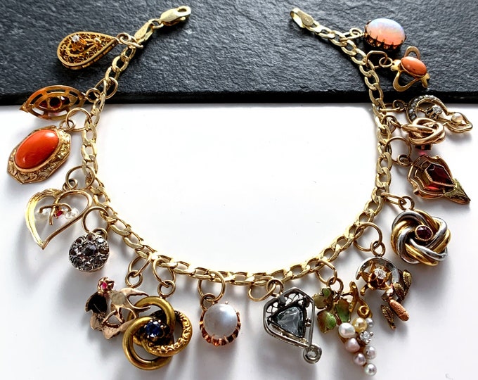 14k Yellow Gold Stick Pin Conversion Charm Bracelet - Etsy
