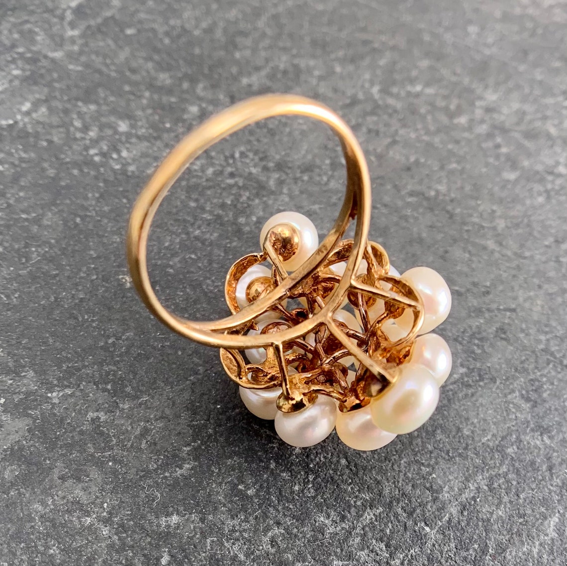 14k Yellow Gold Pearl and Ruby Cluster Ring Size 6 3/4 R130 - Etsy