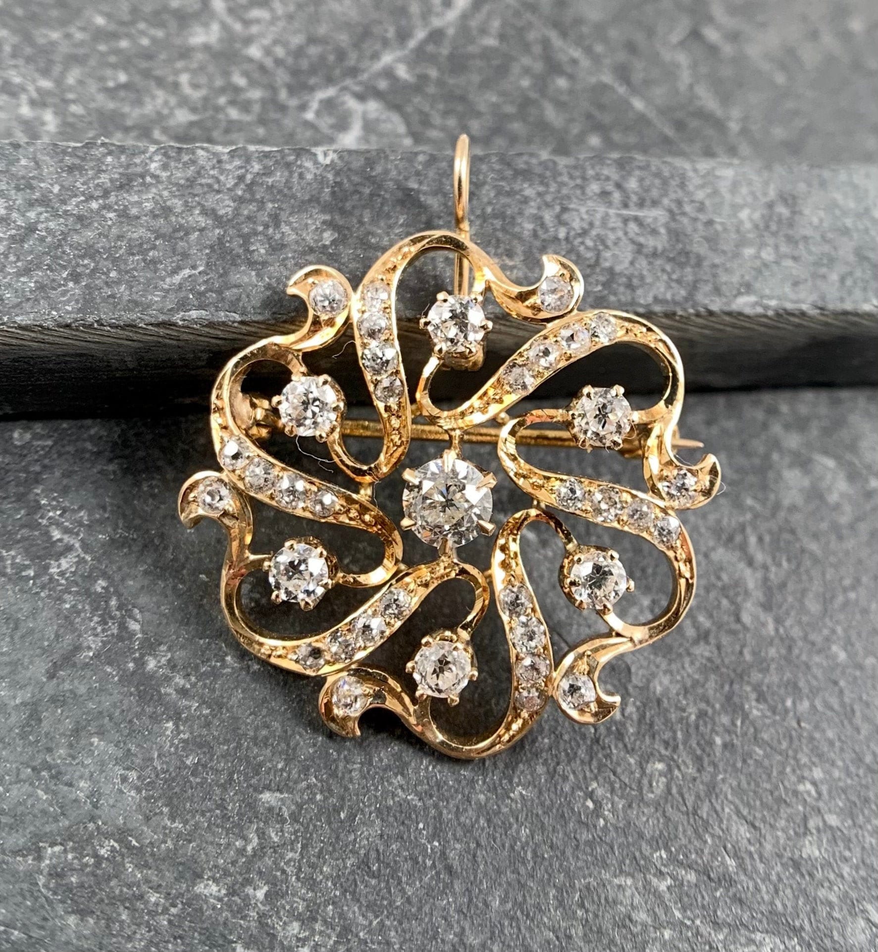 Colgante broche broche de oro amarillo y diamantes de 14k con - Etsy España