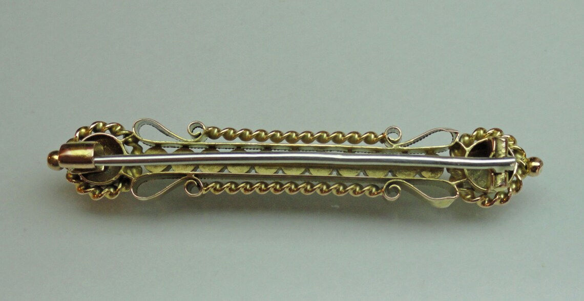 A Gorgeous 14K Yellow Gold Victorian Bar Pin Set With Turquoise and ...