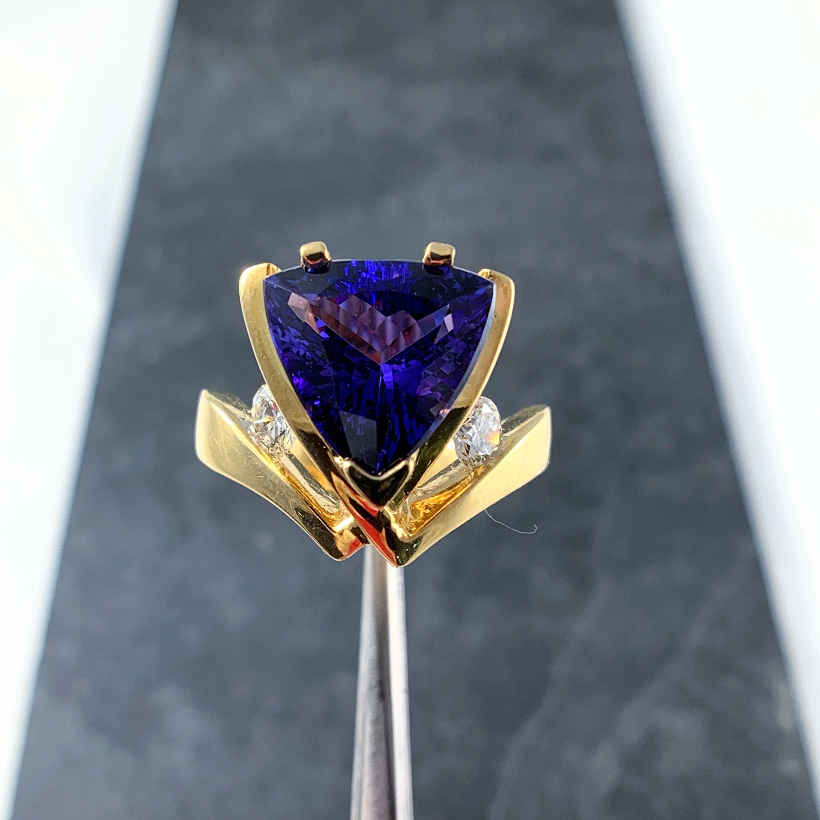 Modern Trillion Tanzanite and Diamond Ring (R2270) - Etsy