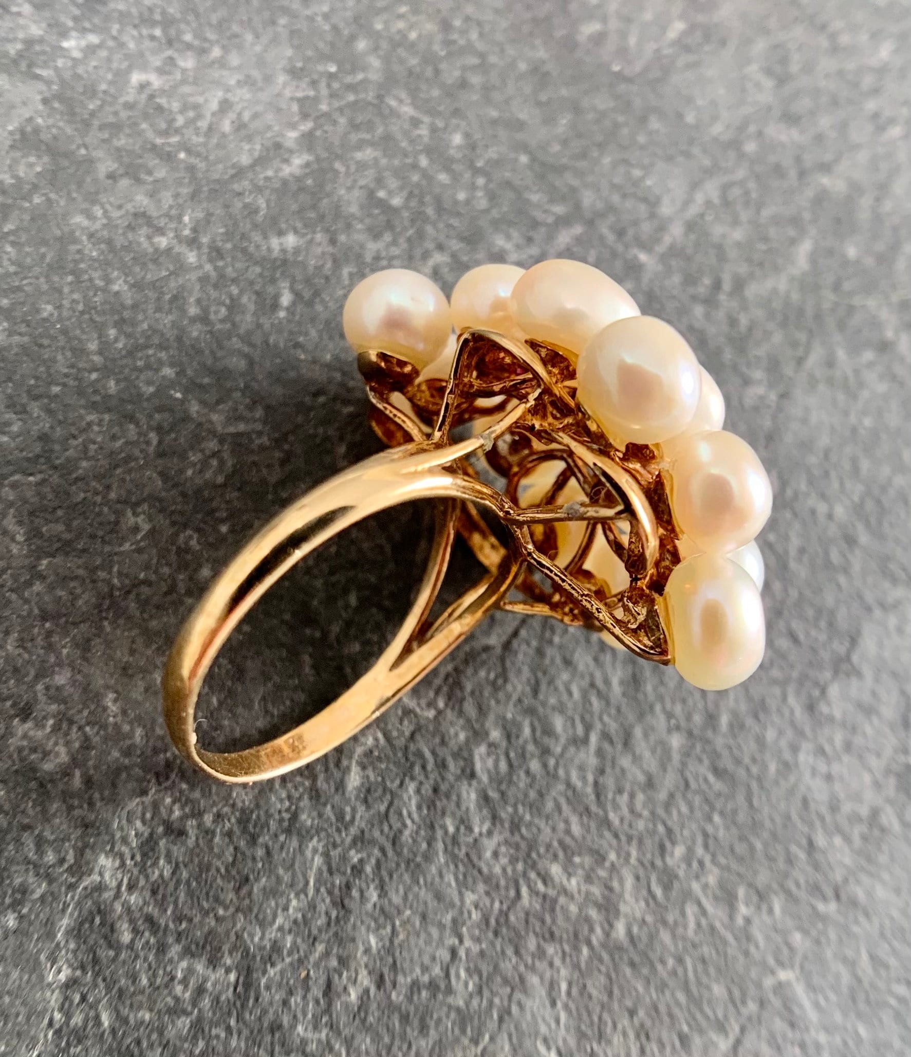 14k Yellow Gold Pearl and Ruby Cluster Ring Size 6 3/4 R130 - Etsy