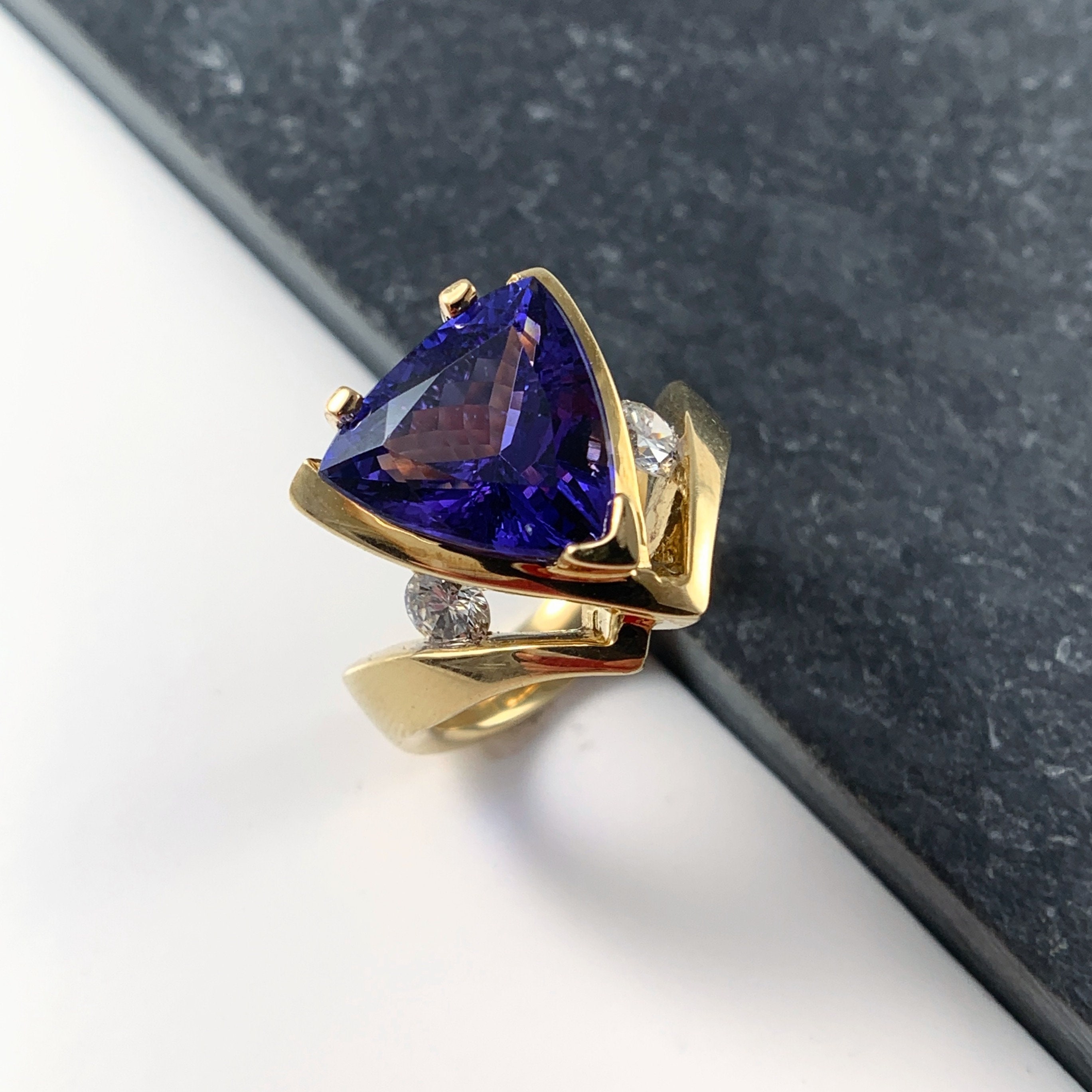 Modern Trillion Tanzanite and Diamond Ring (R2270) - Etsy
