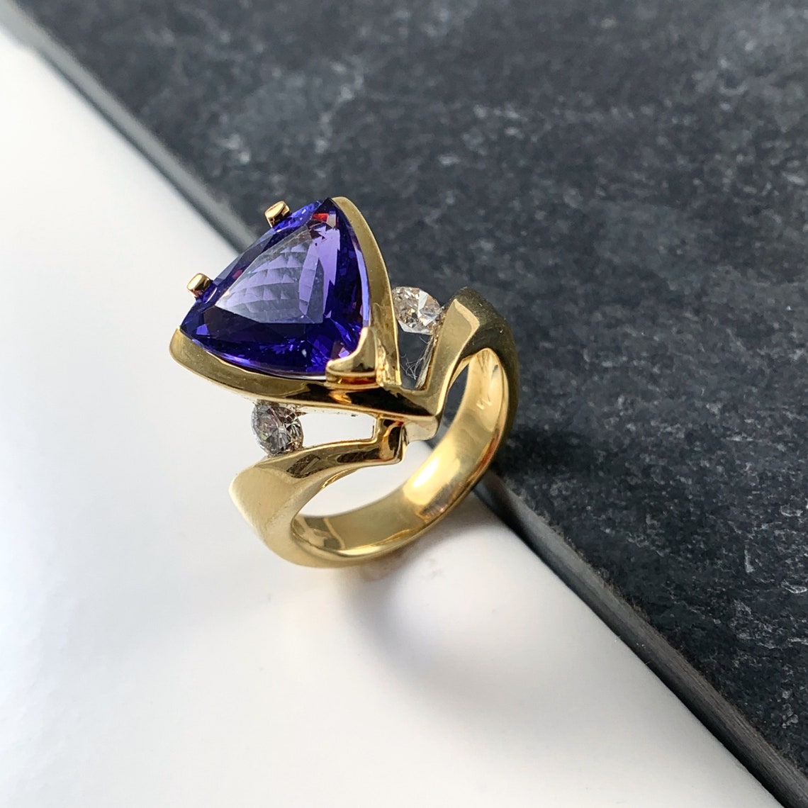 Modern Trillion Tanzanite and Diamond Ring (R2270) - Etsy