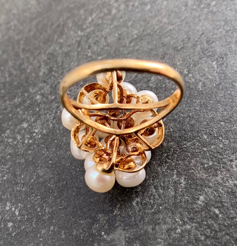 14k Yellow Gold Pearl and Ruby Cluster Ring - Size 6 3/4 (R130) - Etsy