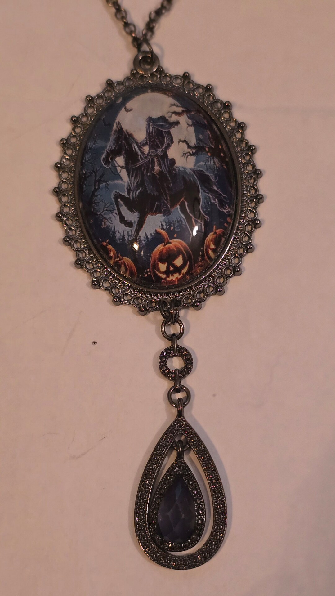 Halloween Headless Horseman Glass Cameo Necklace - Etsy