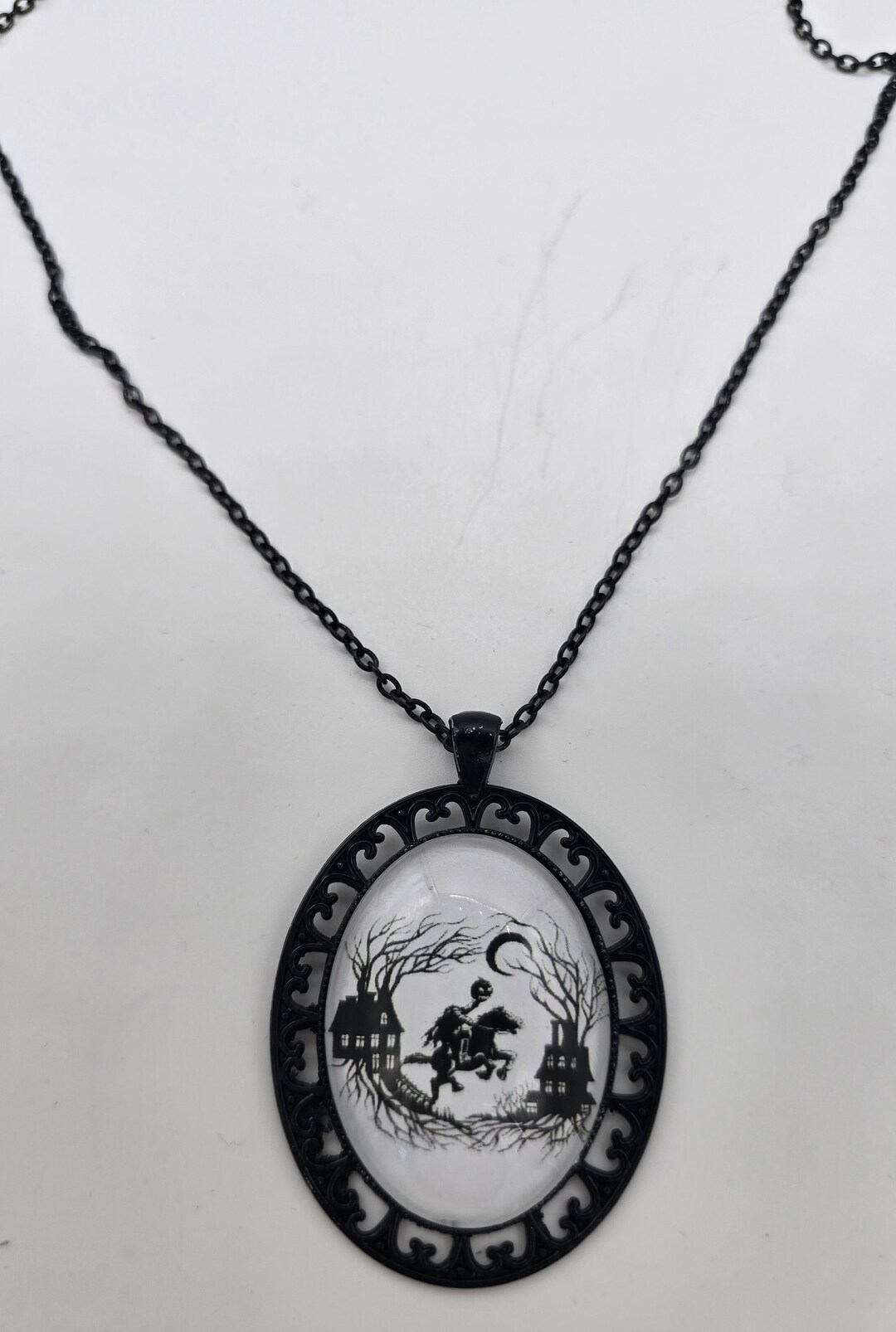 Halloween Headless Horseman Glass Cameo Necklace - Etsy