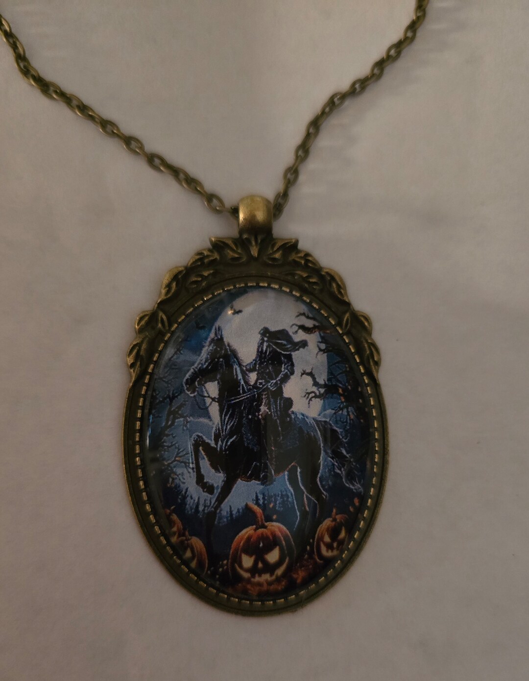 Halloween Headless Horseman Glass Cameo Necklace - Etsy