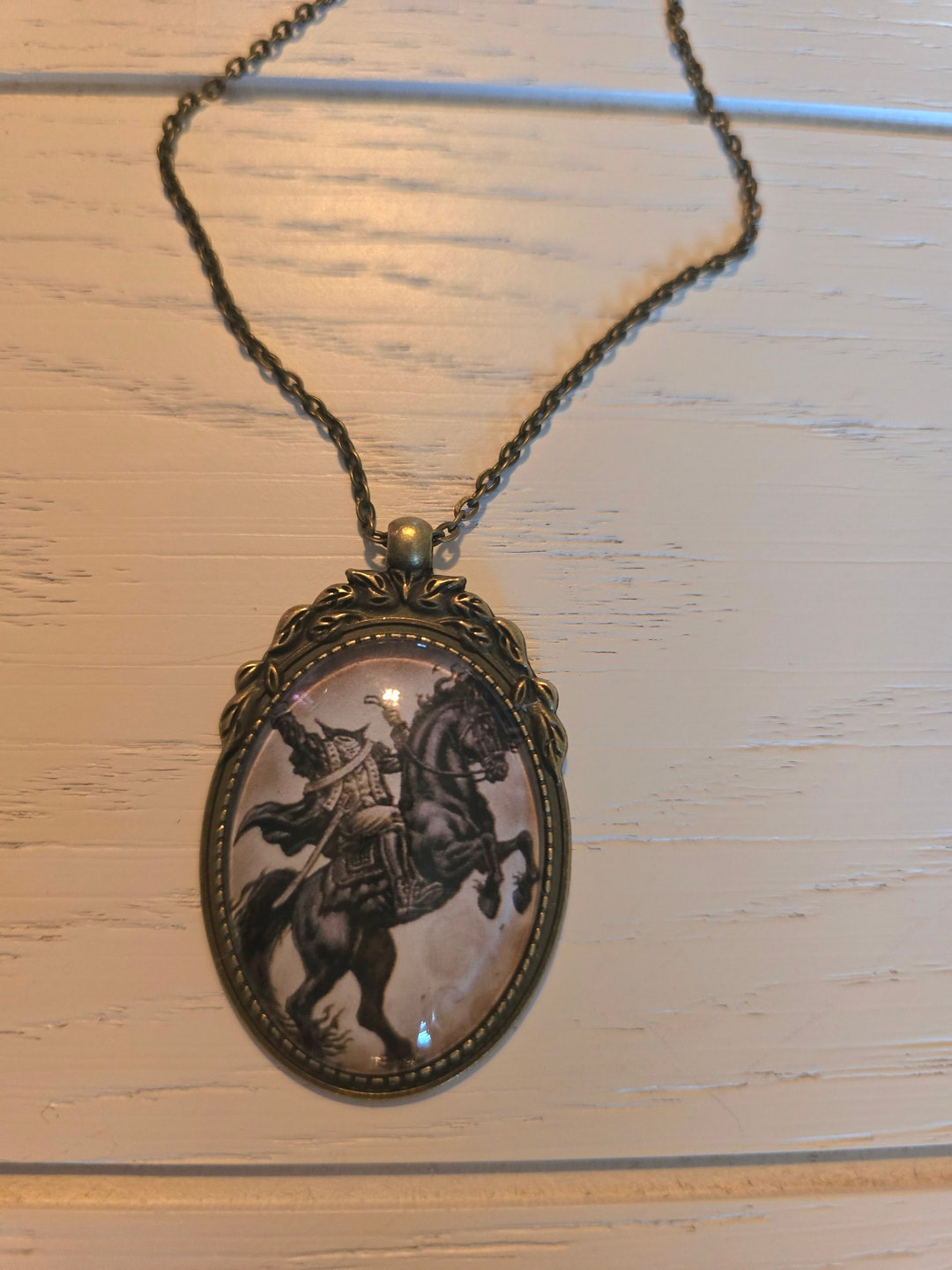 Halloween Headless Horseman Glass Cameo Necklace - Etsy