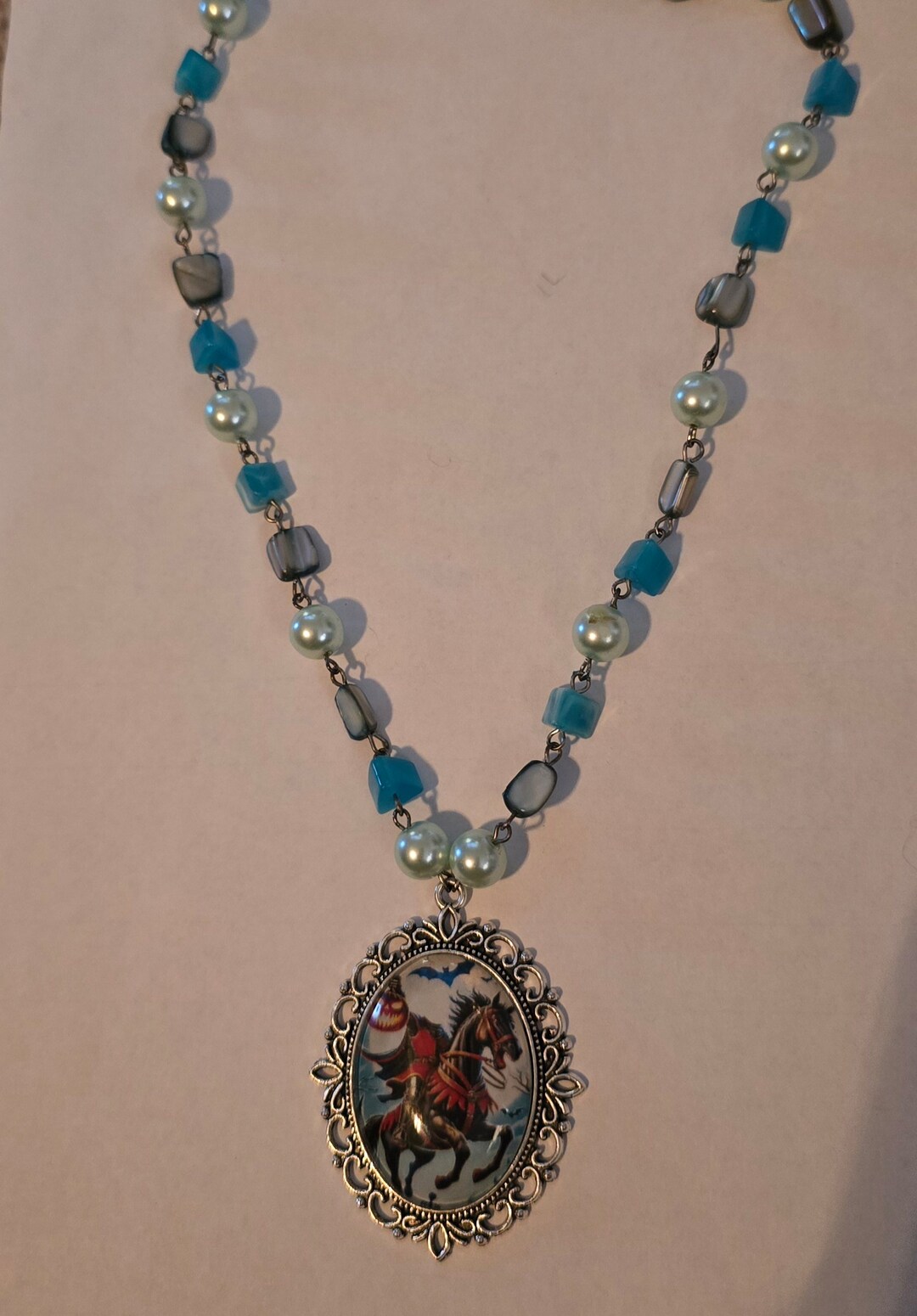 Halloween Headless Horseman Glass Cameo Necklace - Etsy