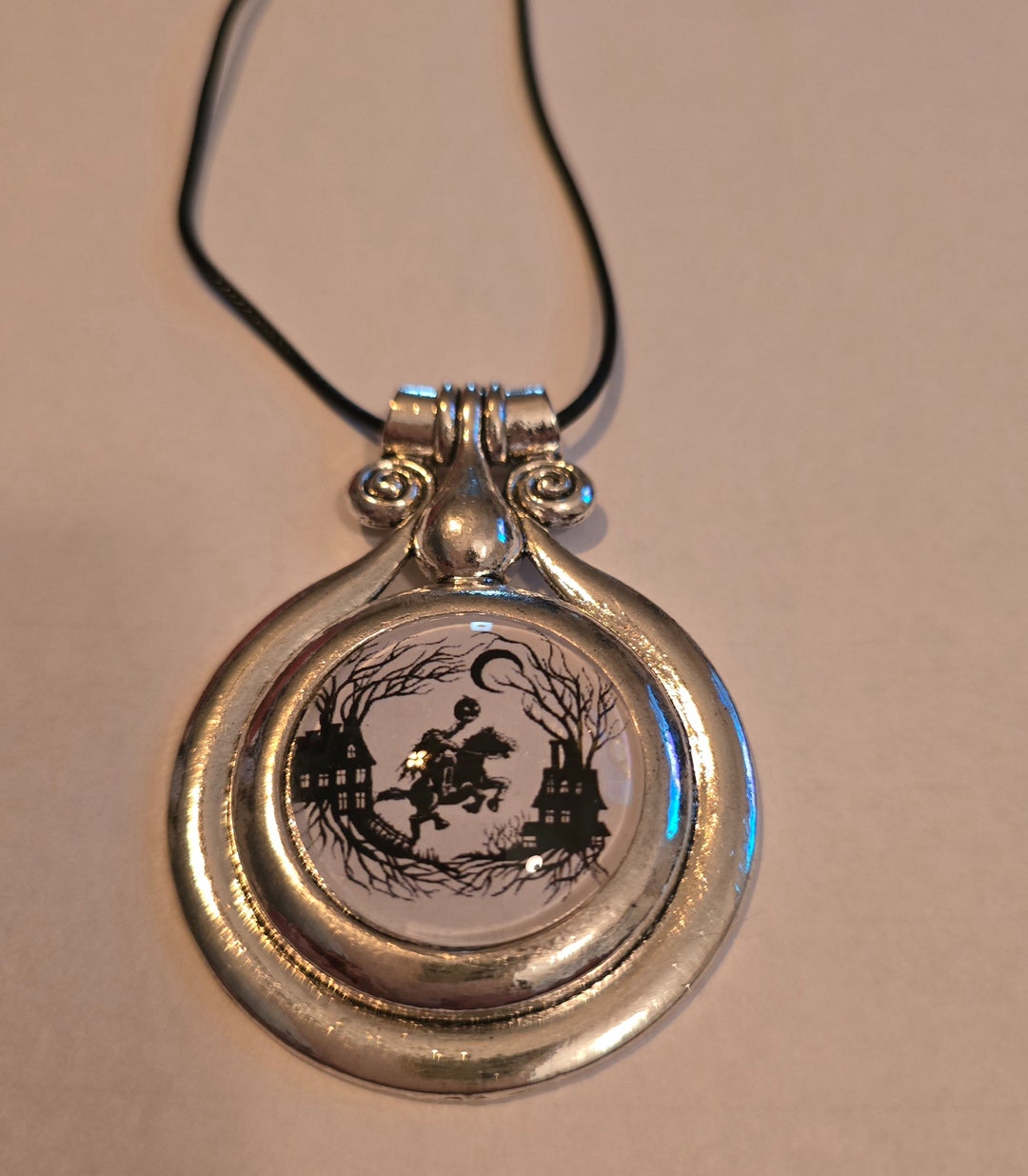 Halloween Headless Horseman Glass Cameo Large Pendant Necklace - Etsy