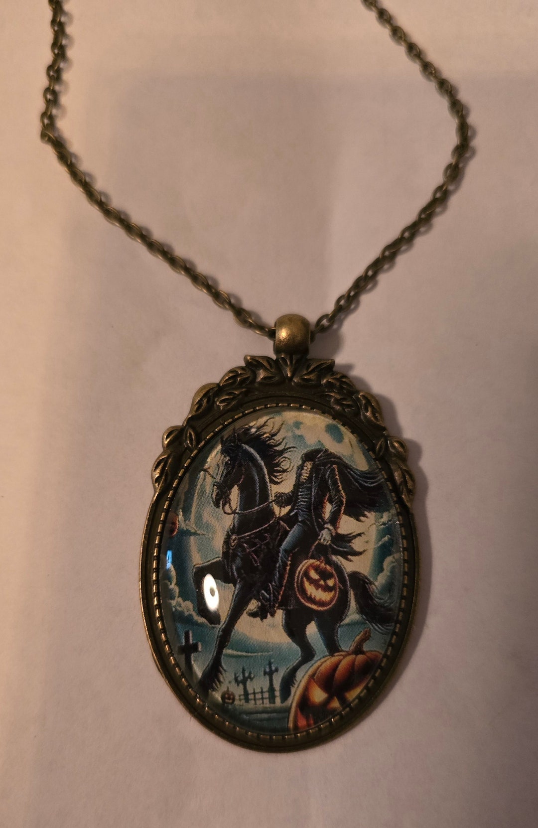 Halloween Headless Horseman Glass Cameo Necklace - Etsy